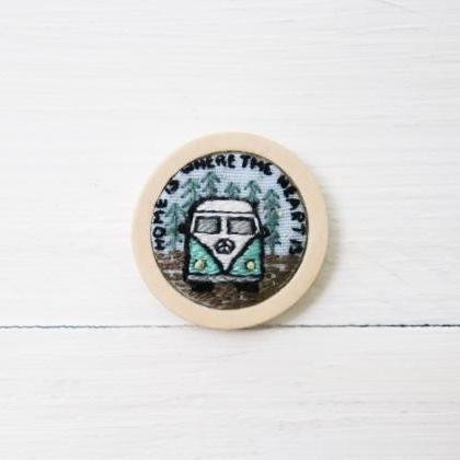 Miniature Embroidery Pin Travel Bus Brooch Travel Bus Pin Embroidery ...