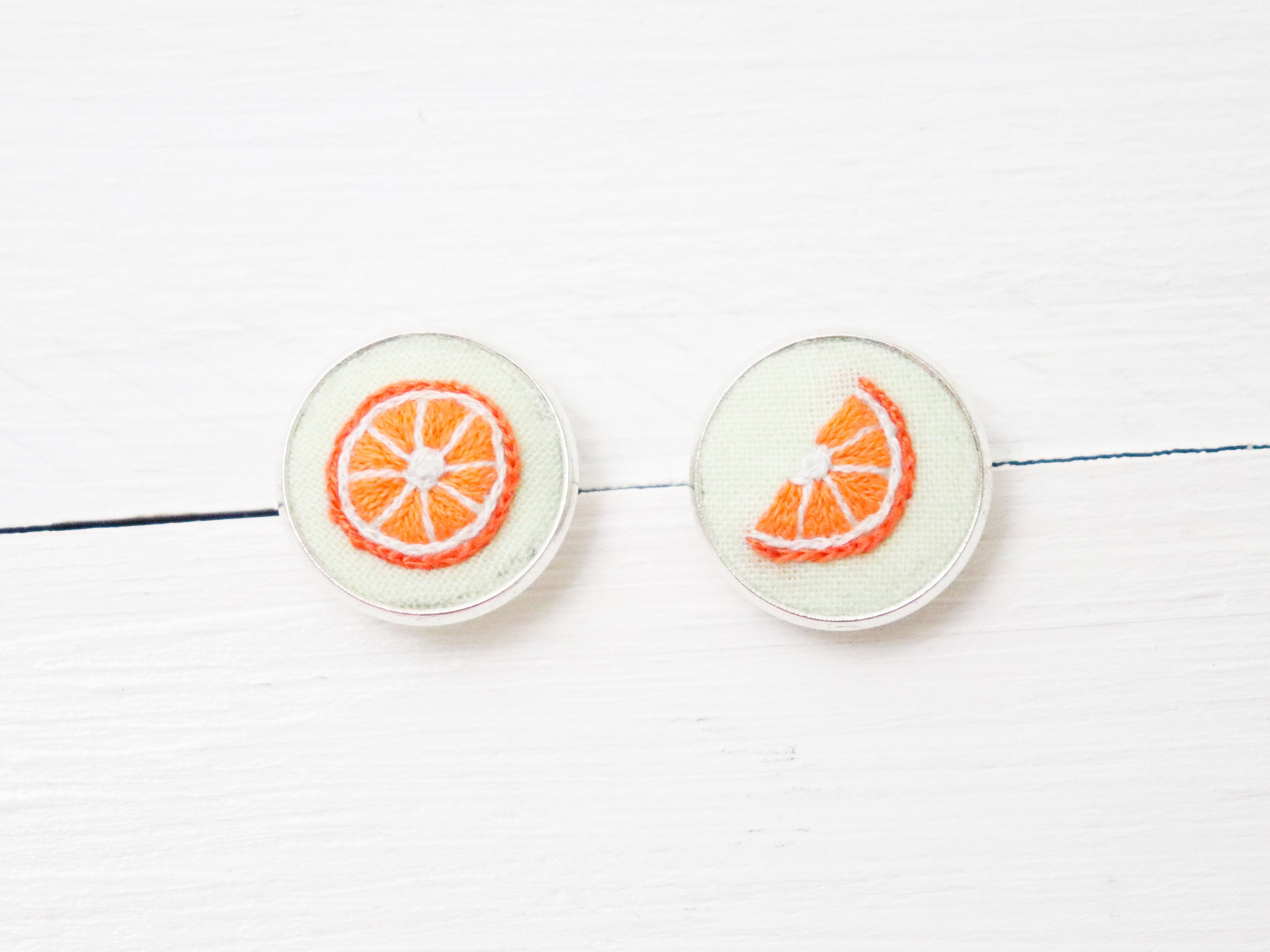 Set Of 2 Miniature Embroidery Pin Orange Brooch Orange Pin Embroidery ...
