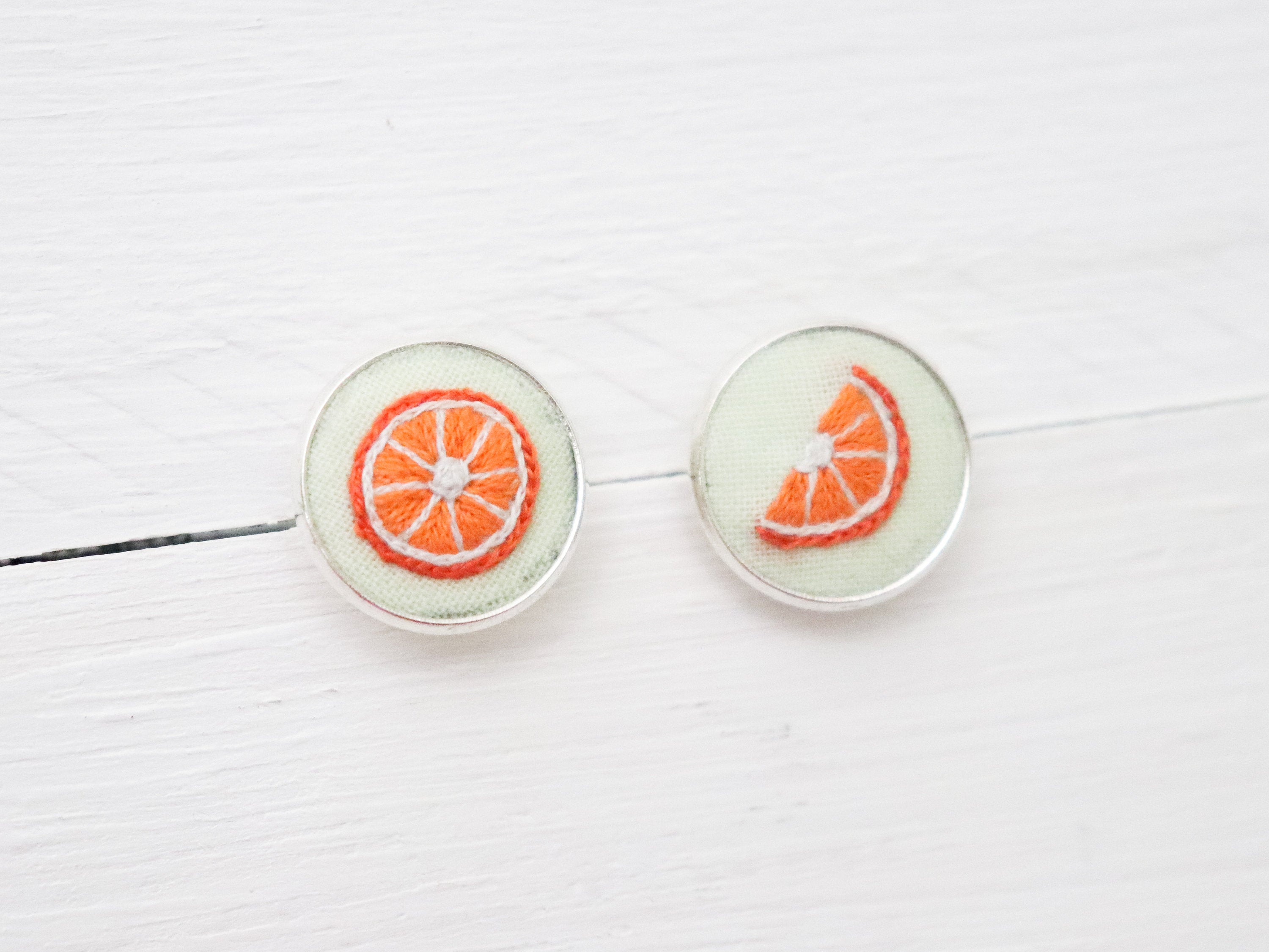 Set Of 2 Miniature Embroidery Pin Orange Brooch Orange Pin Embroidery ...