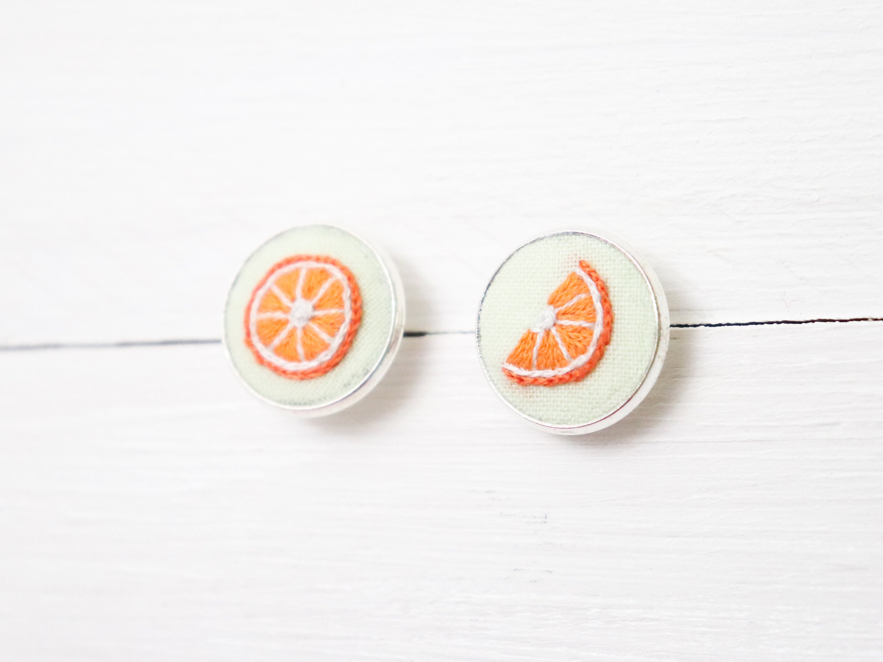 Set Of 2 Miniature Embroidery Pin Orange Brooch Orange Pin Embroidery ...