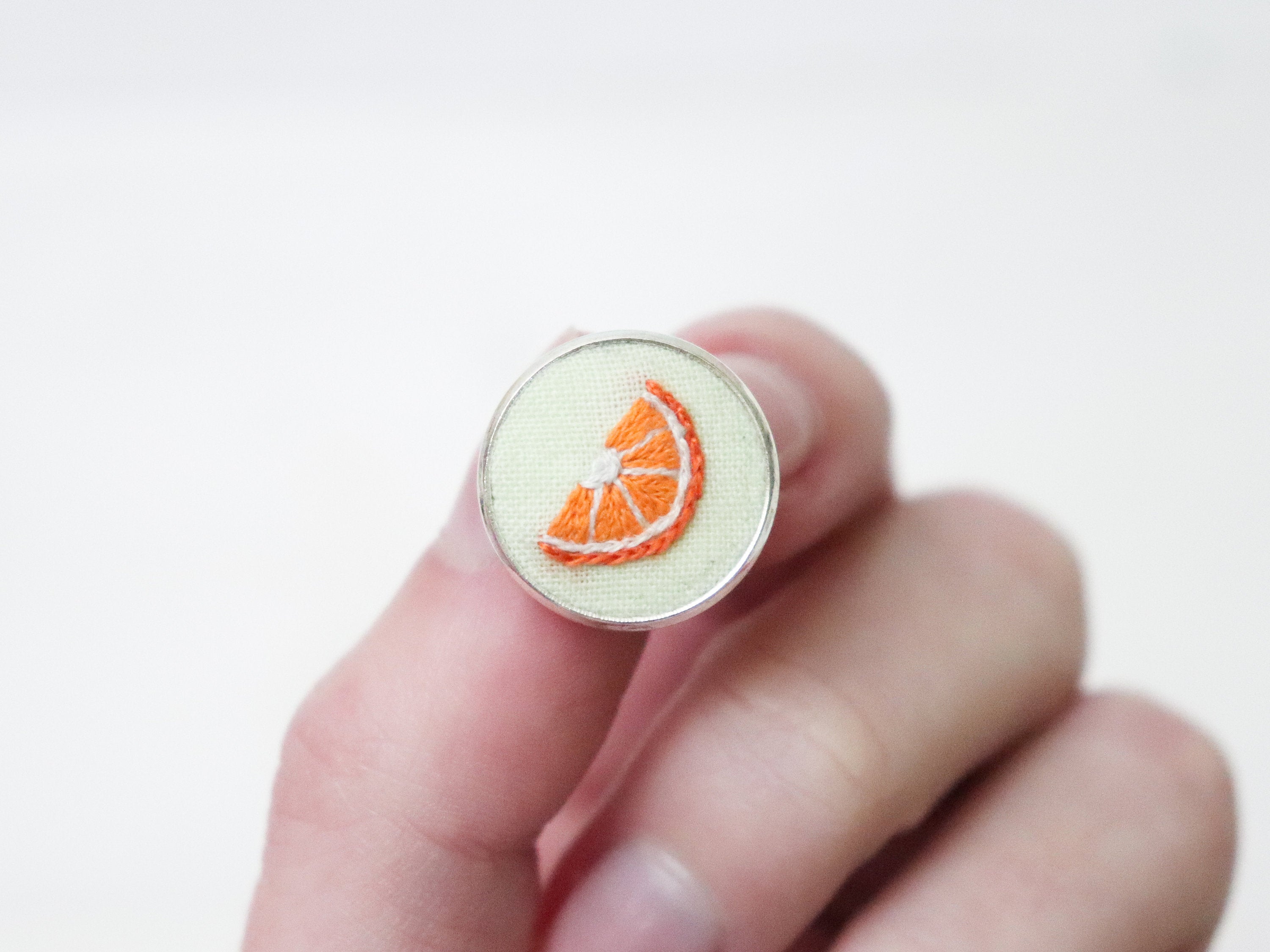 Set Of 2 Miniature Embroidery Pin Orange Brooch Orange Pin Embroidery ...
